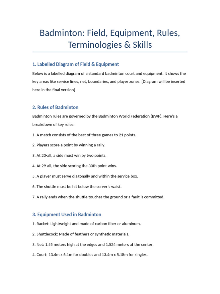 Badminton Rules, Equipment, and Skills Guide | PDF | Indoor Sports ...
