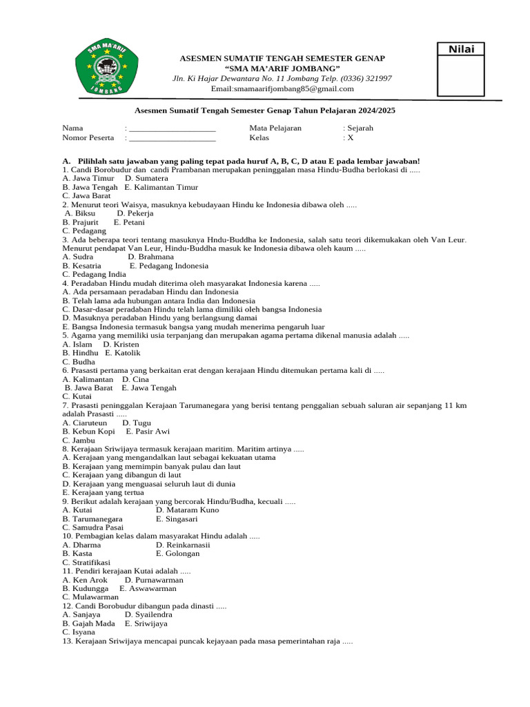 Asts Sejarah Indonesia Kelas X | PDF