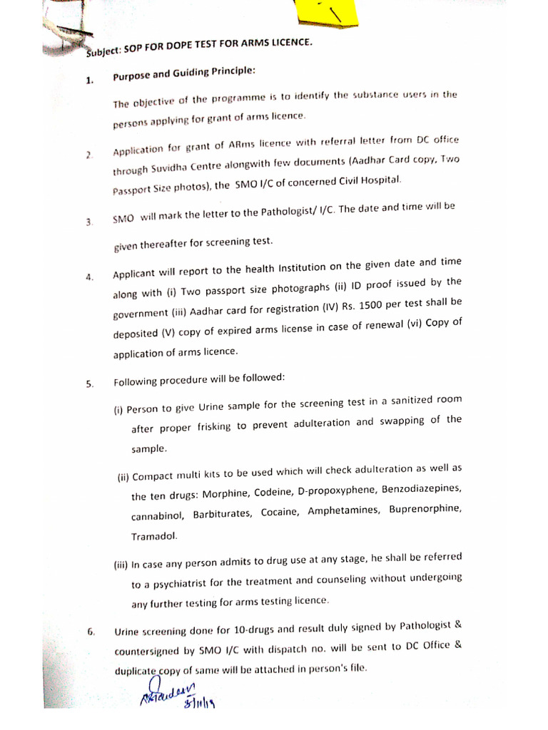 Sop For Dope Test For Arms Licence | PDF