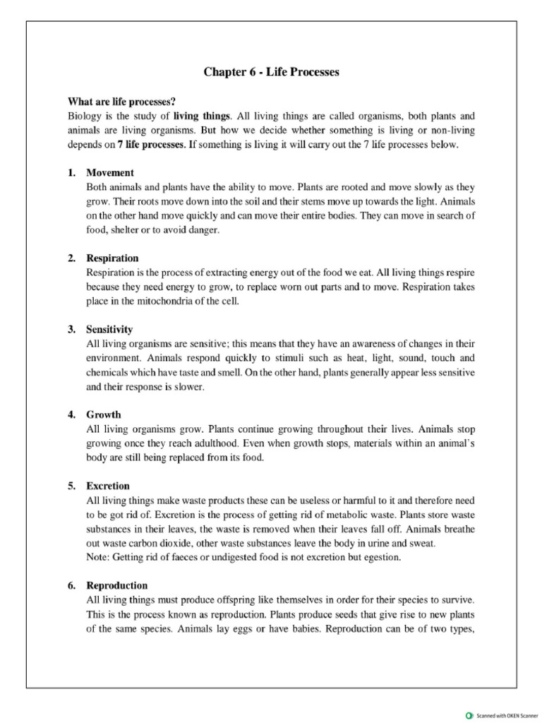 Life Processes Notes (25-26) | PDF