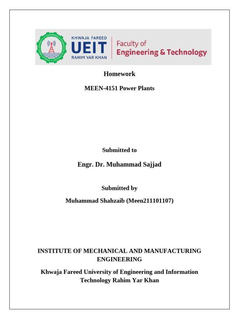 Power Plant Assignment Complete | PDF | Applied And Interdisciplinary Physics | Continuum Mechanics