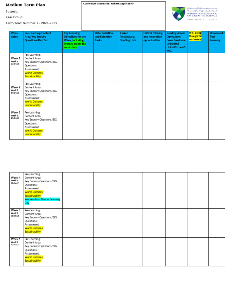 ISCS MTP Summer 1 Template 24-25 | PDF