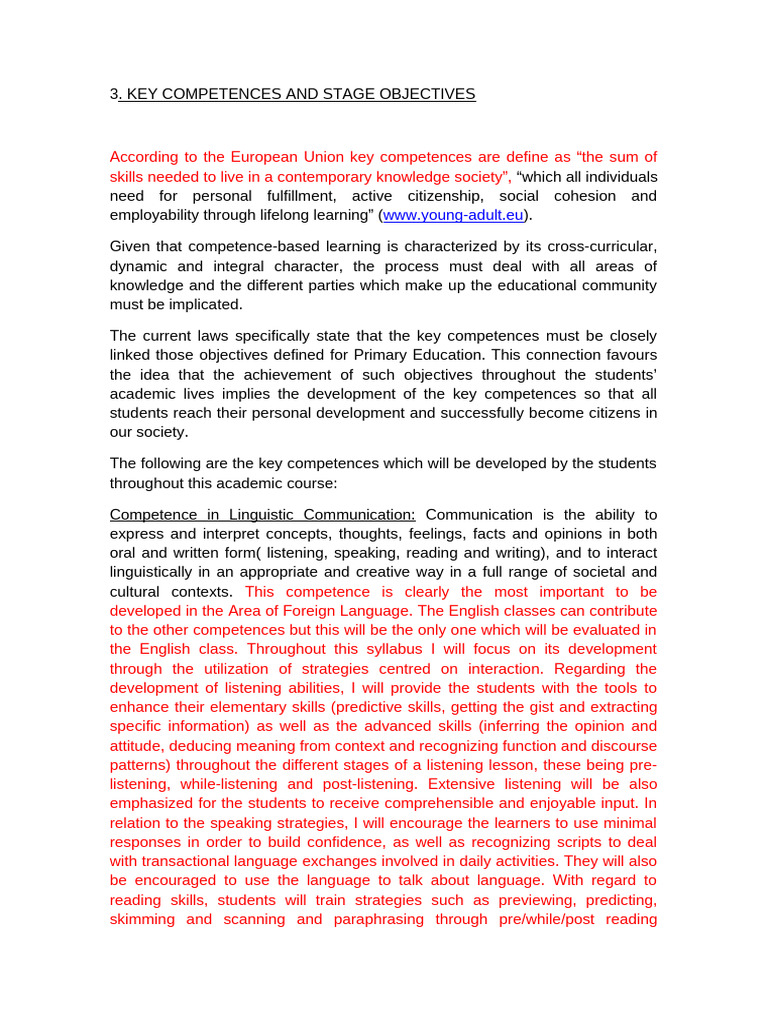 Key Competences for Tabindah School | PDF | Learning | Knowledge
