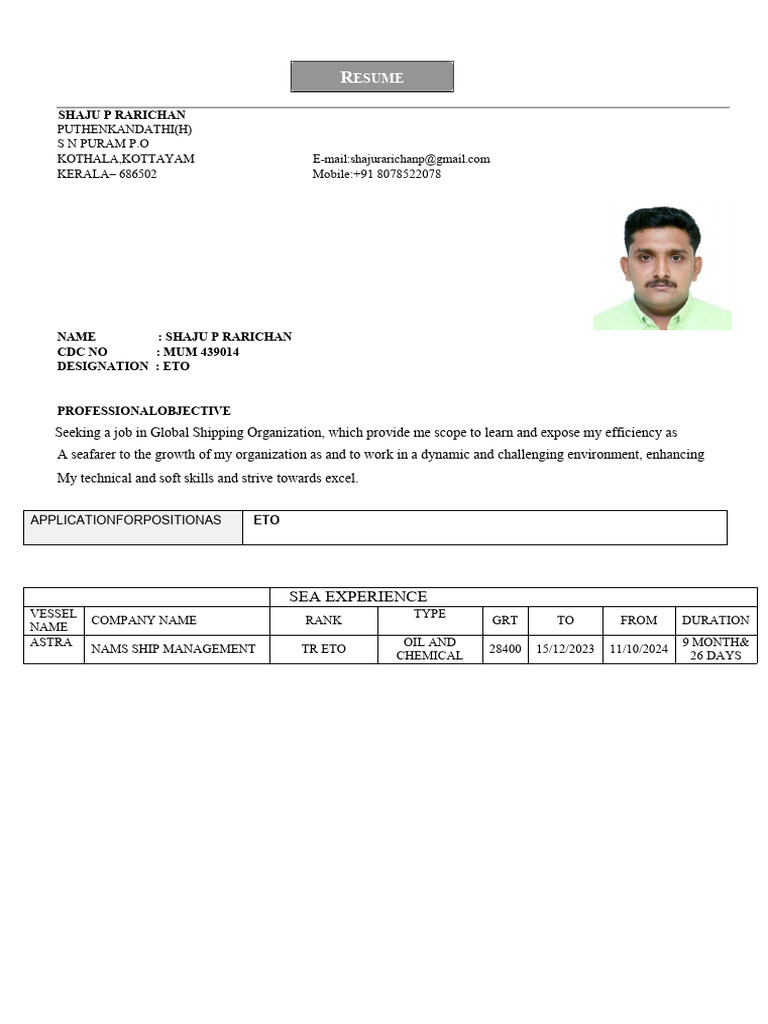 Resume of Shaju P Rarichan (3) - 1-3 (1) - 1 | PDF | Freight Transport ...