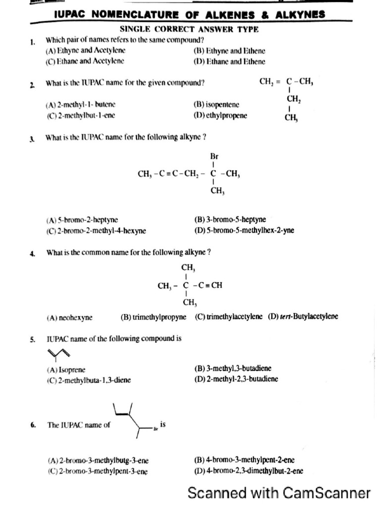 Iupac Nomenclature of Alkenes and Alkyne | PDF