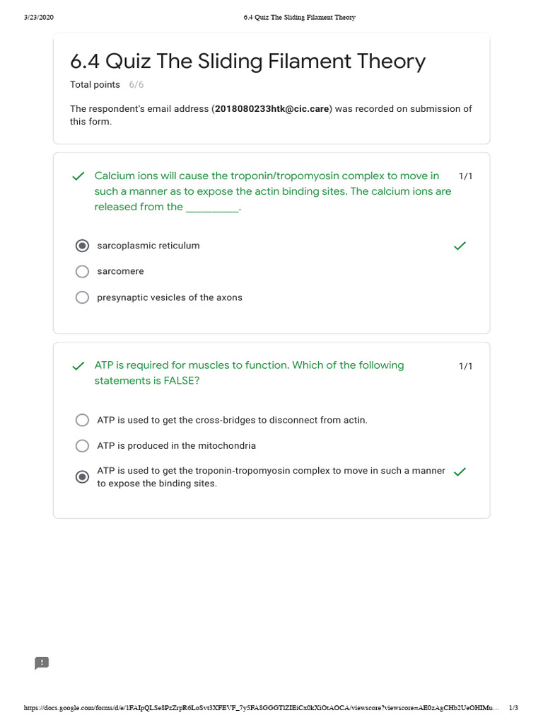 6.4 Quiz The Sliding Filament Theory | PDF