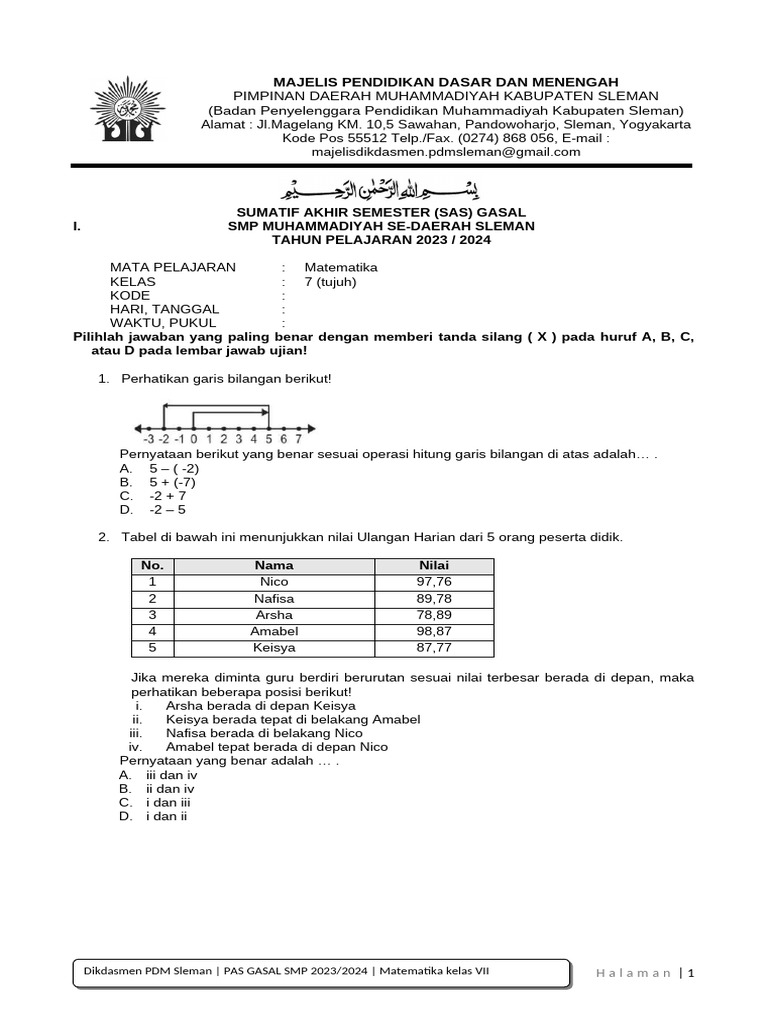 Soal Matematika 7 | PDF