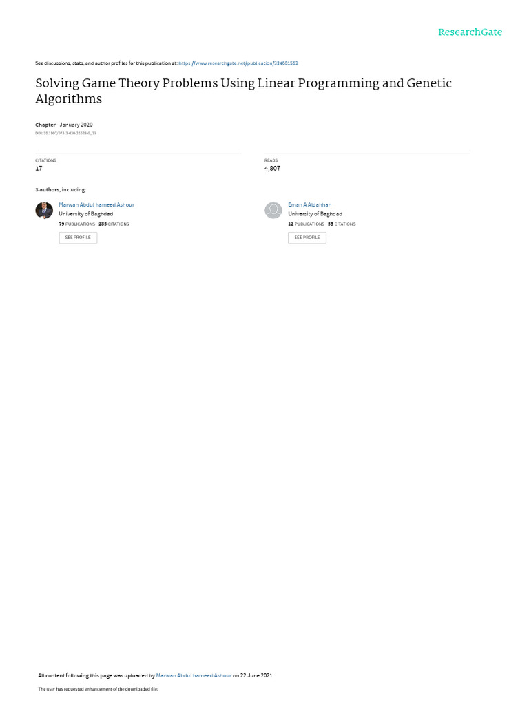 Ashour2020 Chapter SolvingGameTheoryProblemsUsing | PDF | Mathematical ...