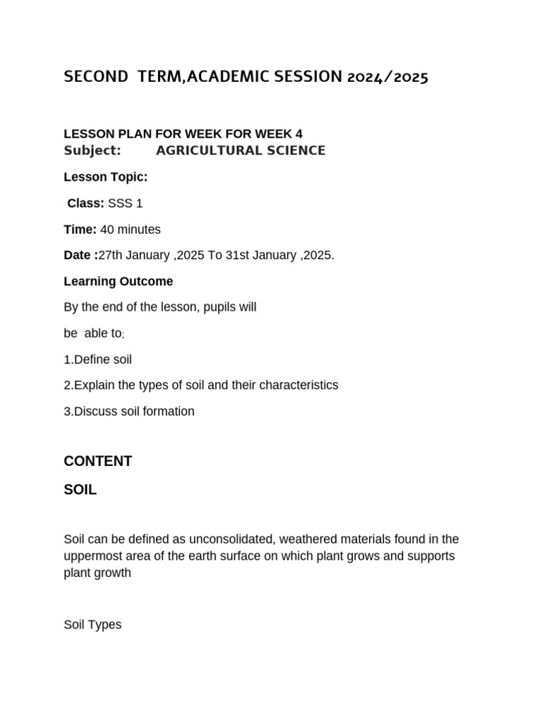Agricultural Science Lesson Plan: Soil Formation | PDF | Soil | Rock ...