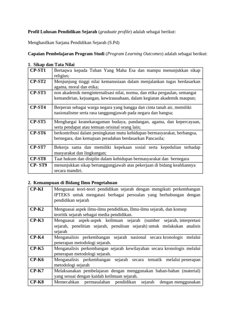 CPL Pend Sejarah Sesuai Dengan P3SI | PDF