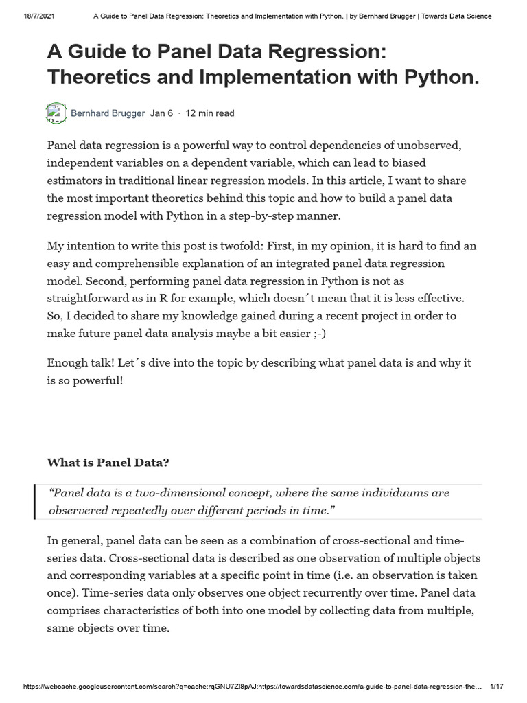 A Guide To Panel Data Regression - Theoretics and Implementation With Python. - by Bernhard ...