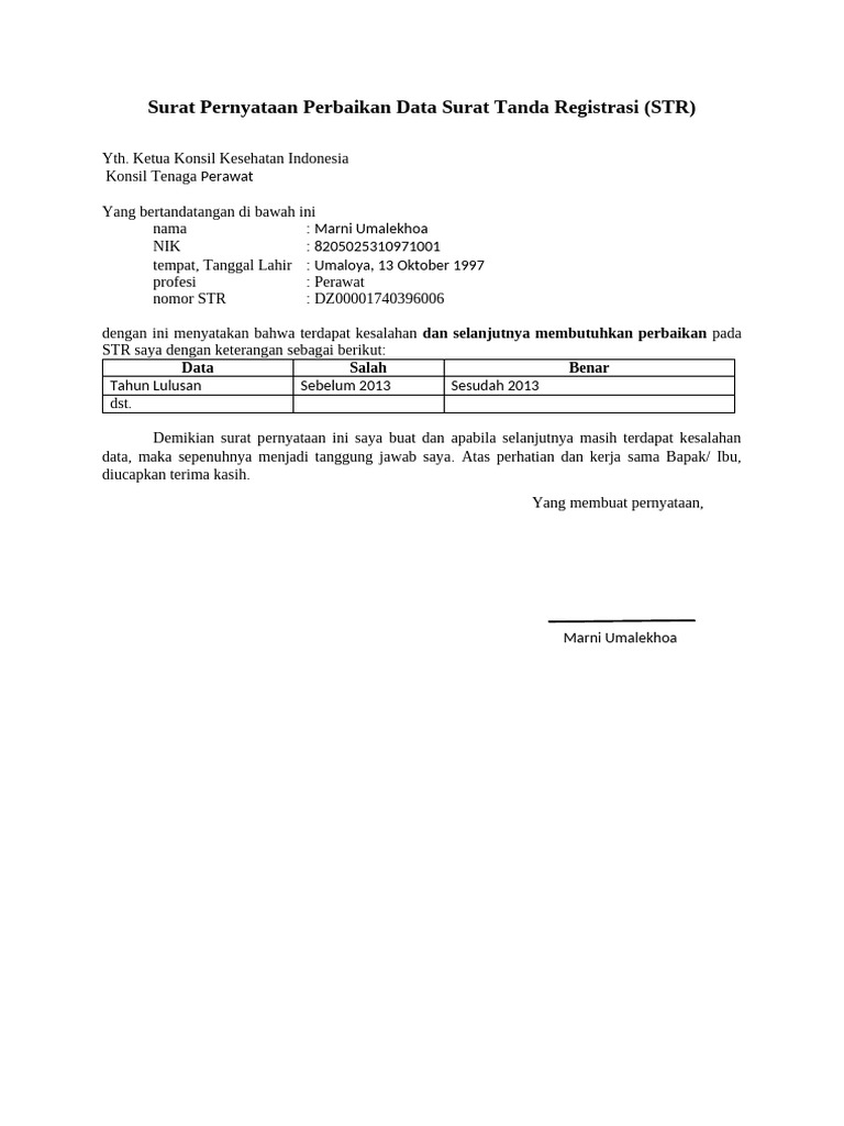 Format Surat Pernyataan Perbaikan Data | PDF