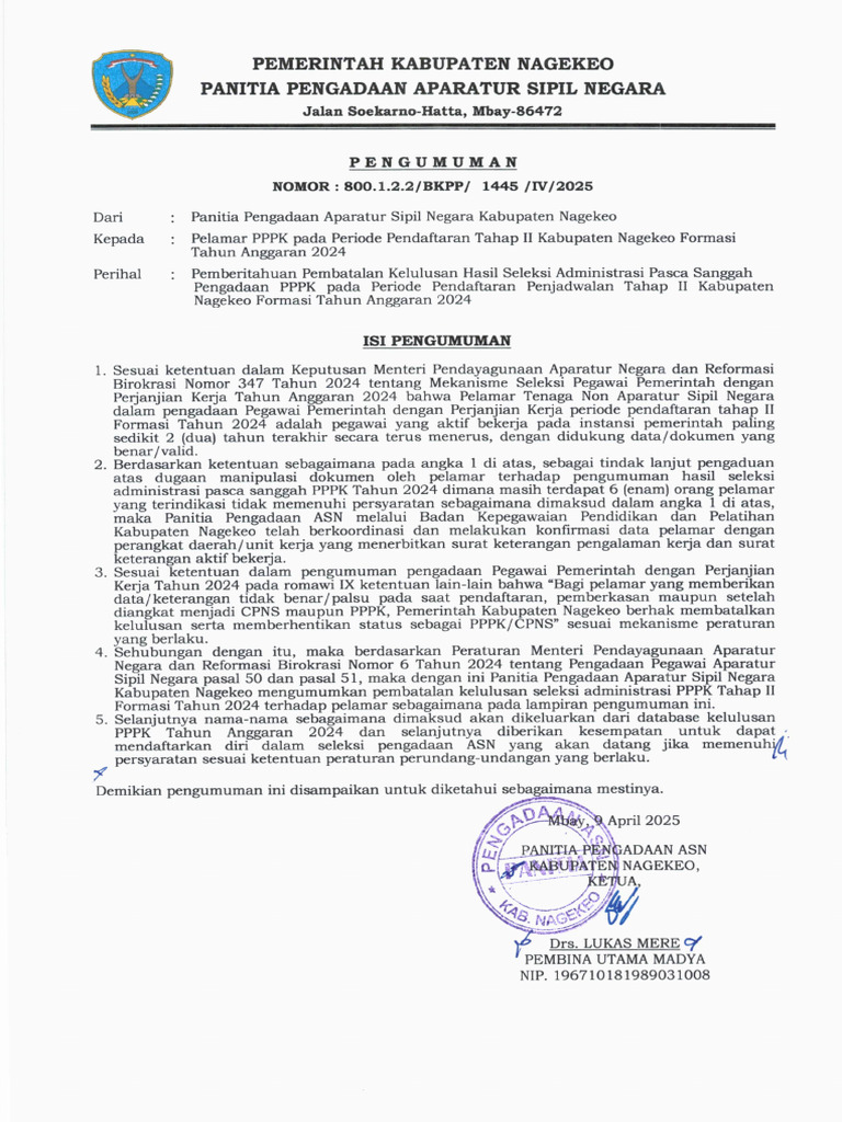 Pengumuman Pembatalan Kelulusan II (1) | PDF