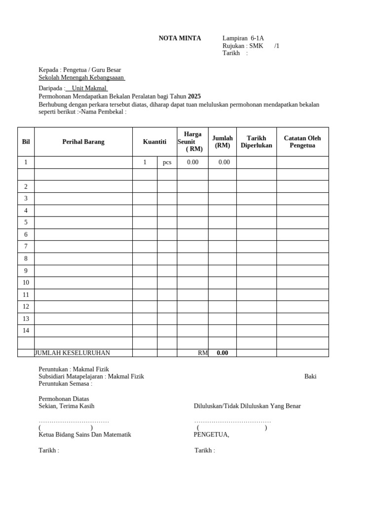Borang Nota Minta Sekolah | PDF