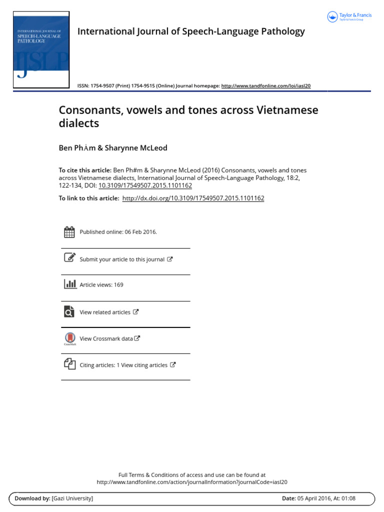 Consonants, Vowels and Tones Across Vietnamese Dialects | PDF ...