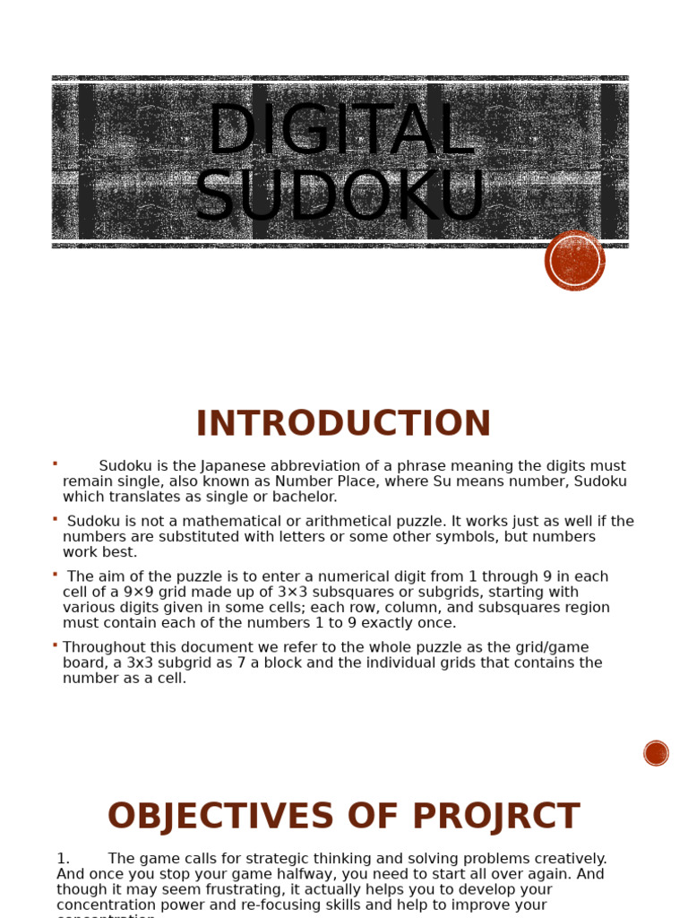 Digital Sudoku Project | PDF
