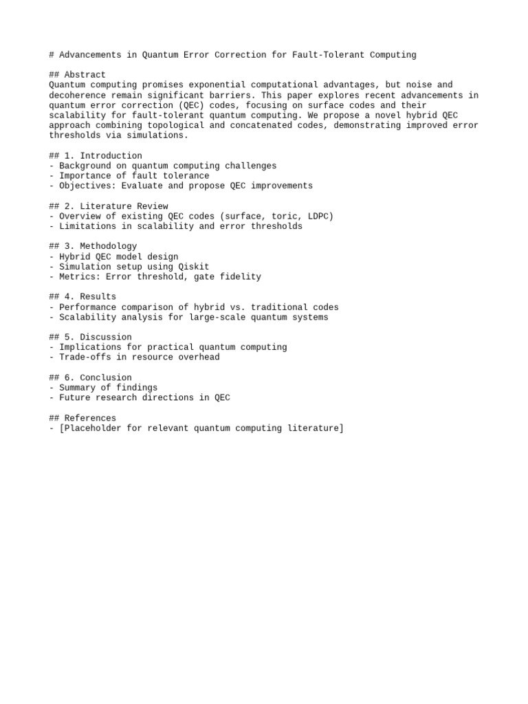 Advancements in Quantum Error Correction For Fault-Tolerant Computing | PDF