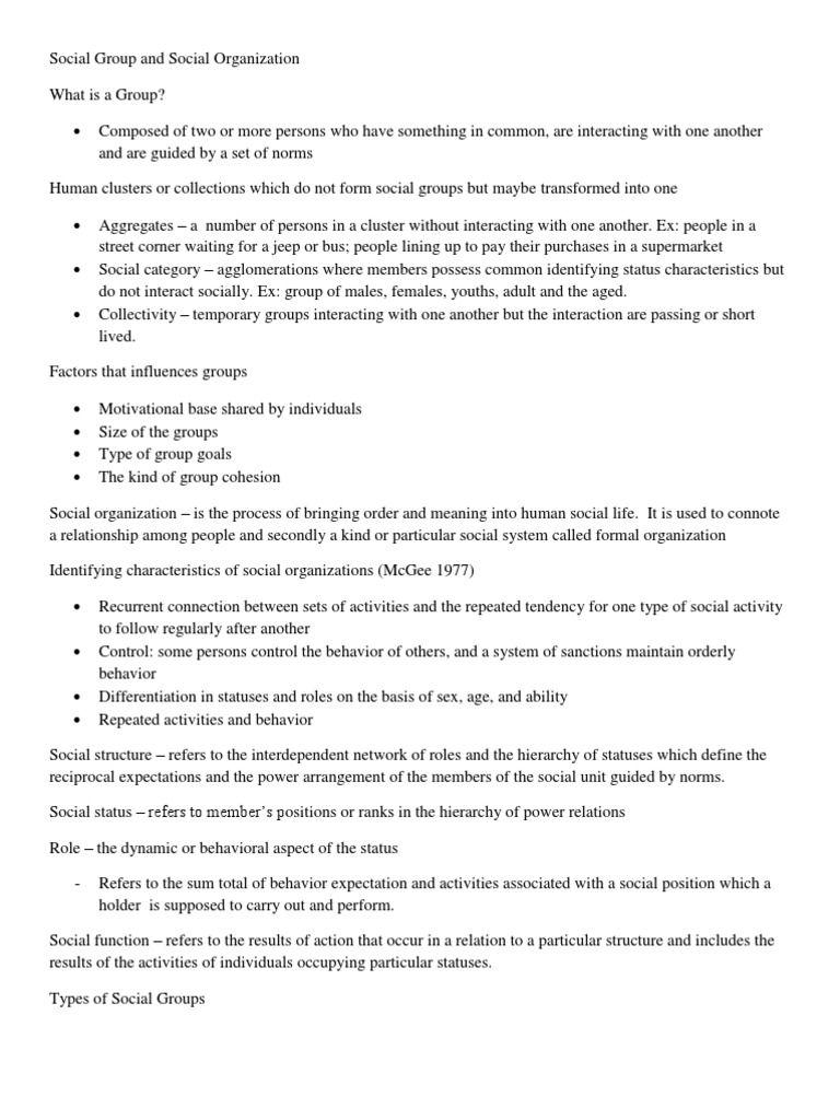Social Group and Social Organization | PDF | Social Group | Emergence