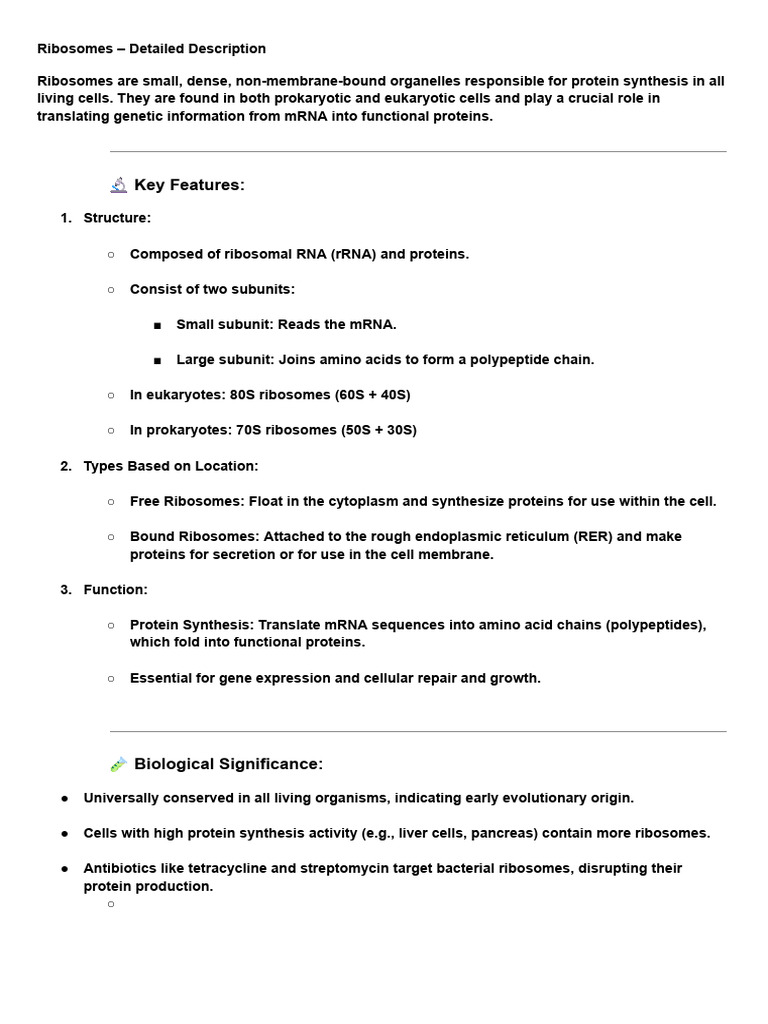 Ribosomes - Detailed Description | PDF