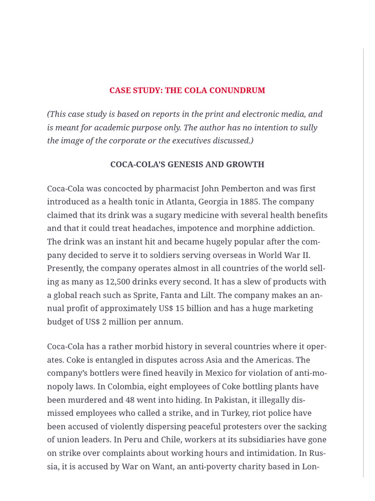 Coca-Cola's Ethical Challenges and Growth | PDF | Pepsi Co | Labour Law