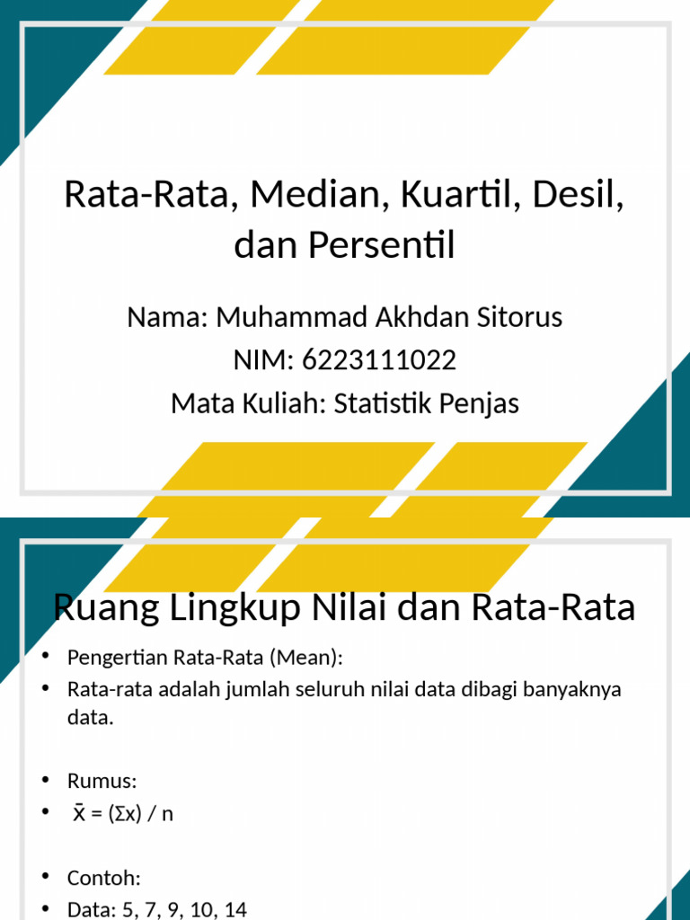 tugas Nilai rata-rata, median, kuartil, desil, persentil_Akhdan | PDF