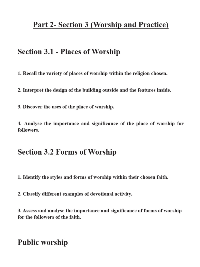 Revision Notes on Part 2 - Section 3 (Worship and Practice).Doc (1 ...