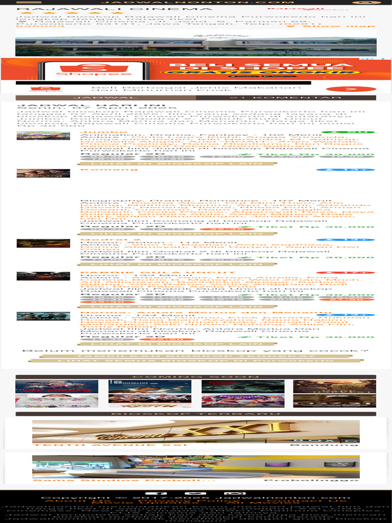 Jadwal Film Bioskop Rajawali Cinema Purwokerto + Harga Tiket Hari Ini | PDF