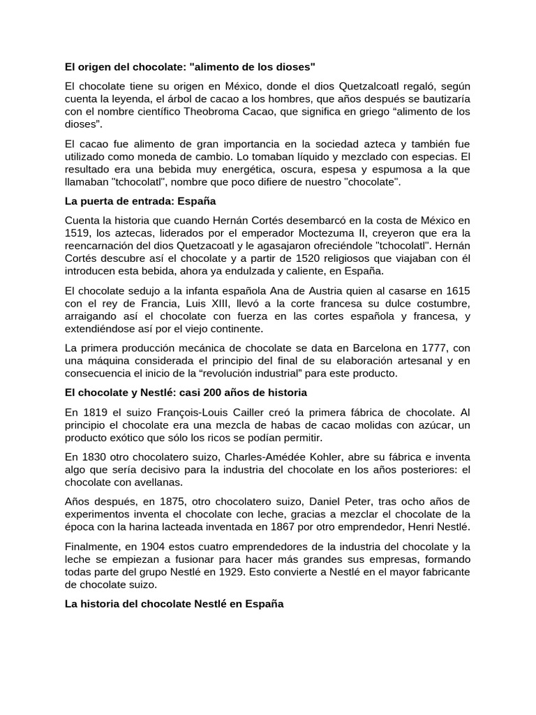 El Origen Del Chocolate | PDF | Chocolate | Hacerse un nido