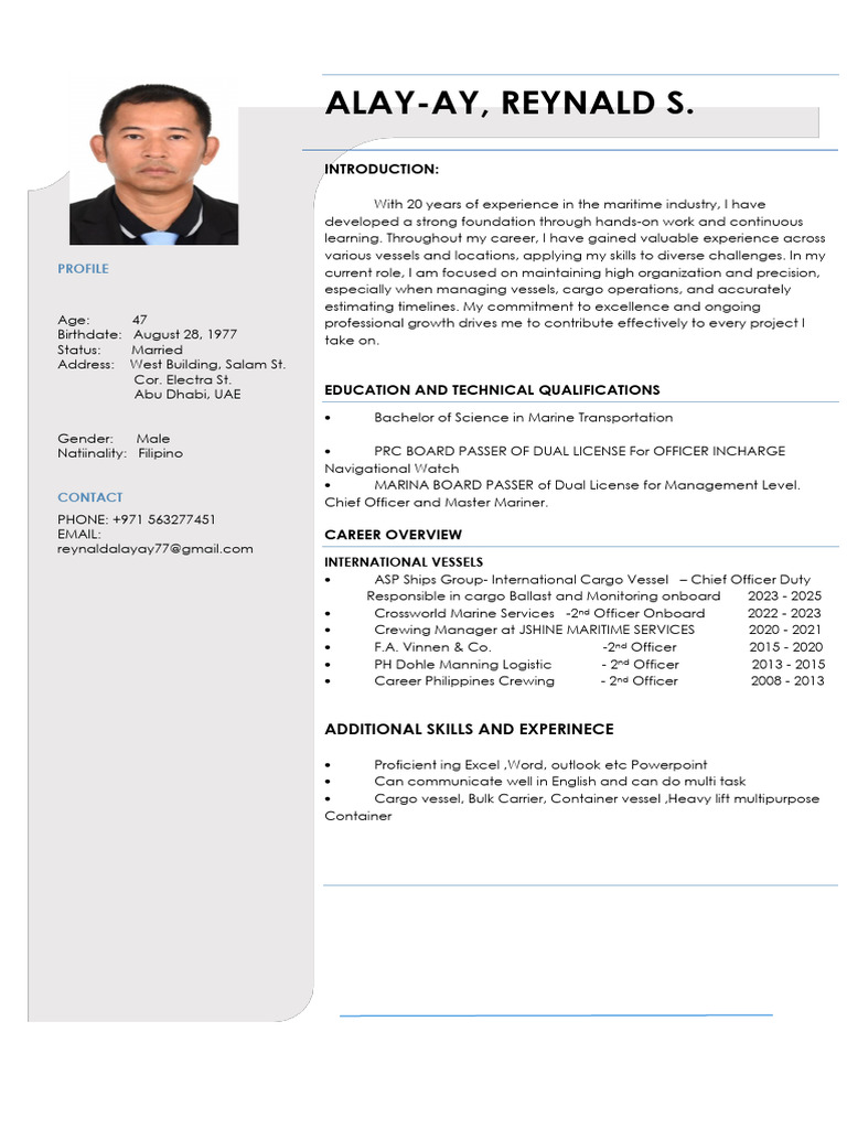CV Application-Reynald Alay-Ay | PDF | Freight Transport | Transport