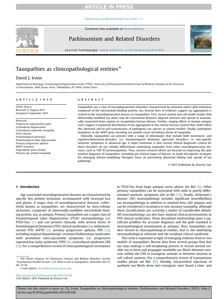 Tauopathies as clinicopathological entities* | PDF | Nervous System ...