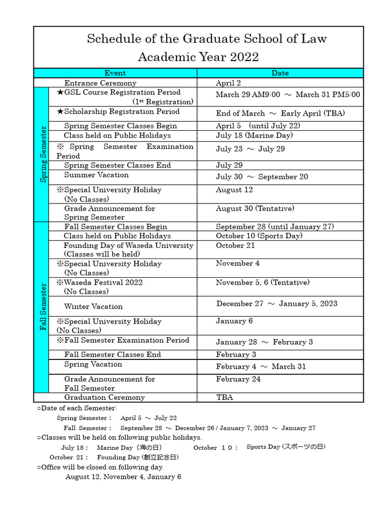 2022 Asia LLM Schedule of The Graduate School of Law Academic Year 2022 ...