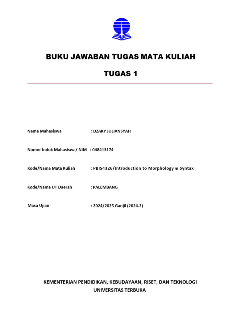 Tugas 1 PBIS4326-Introduction To Morphology Dan Syntax | PDF | Word | Syntax