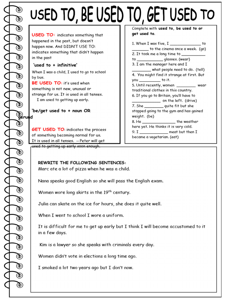 Used To, Be Used To, Get Used To Exercises | PDF | Linguistic Typology ...