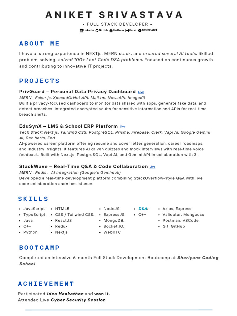 Aniket Srivastava's Resume | PDF