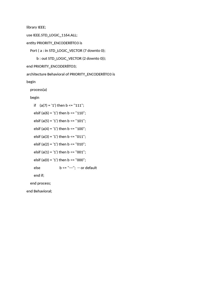 VHDL 8-to-3 Priority Encoder Code | PDF