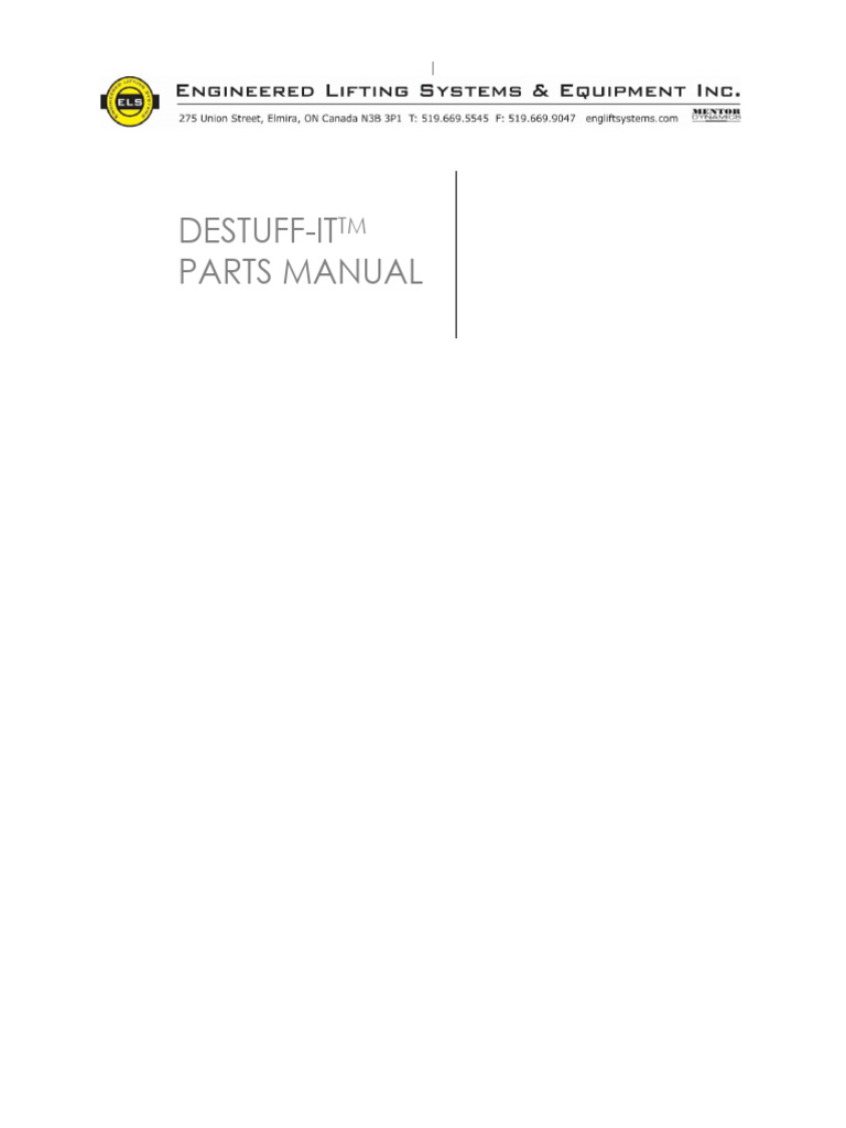 Destuff-It DTB8 Parts Manual | PDF | Elevator | Axle