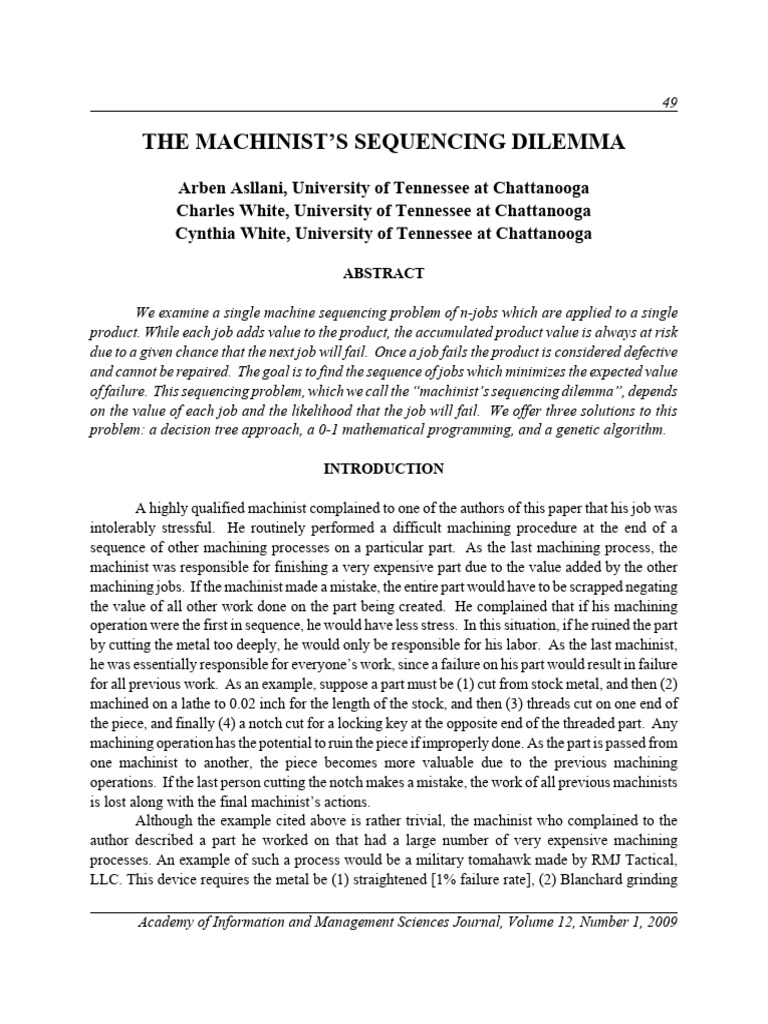 The Machinist's Sequencing Dilemma | PDF | Machining | Machinist