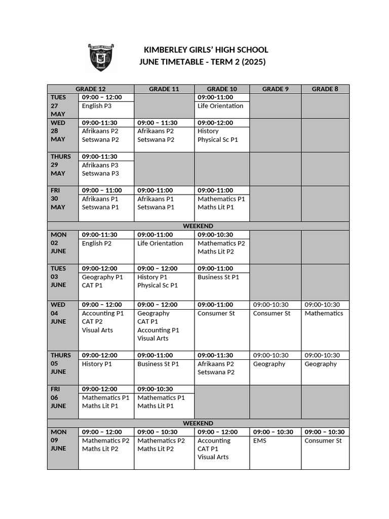 JUNE EXAM 2025 TIMETABLE new | PDF