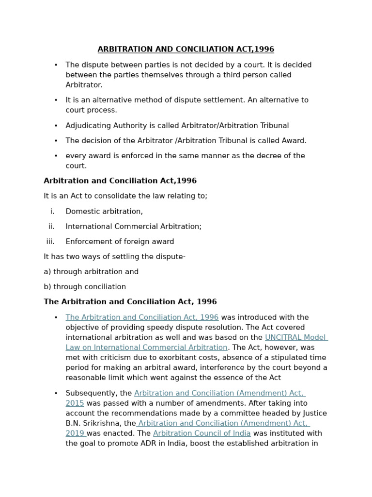 Lab - Arbitration and Conciliation Act | PDF | Arbitration | Arbitral Tribunal