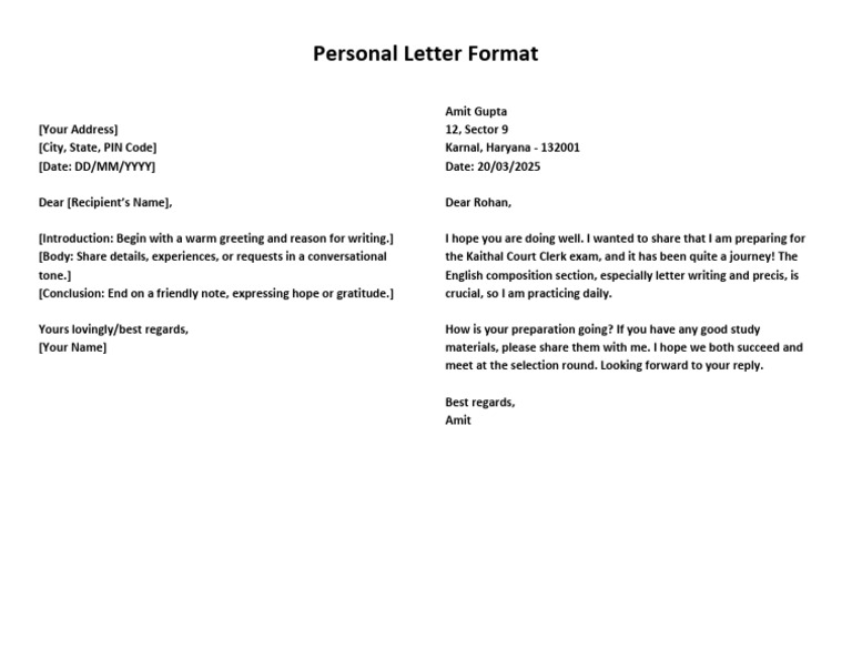 Format For Personal Letter | PDF