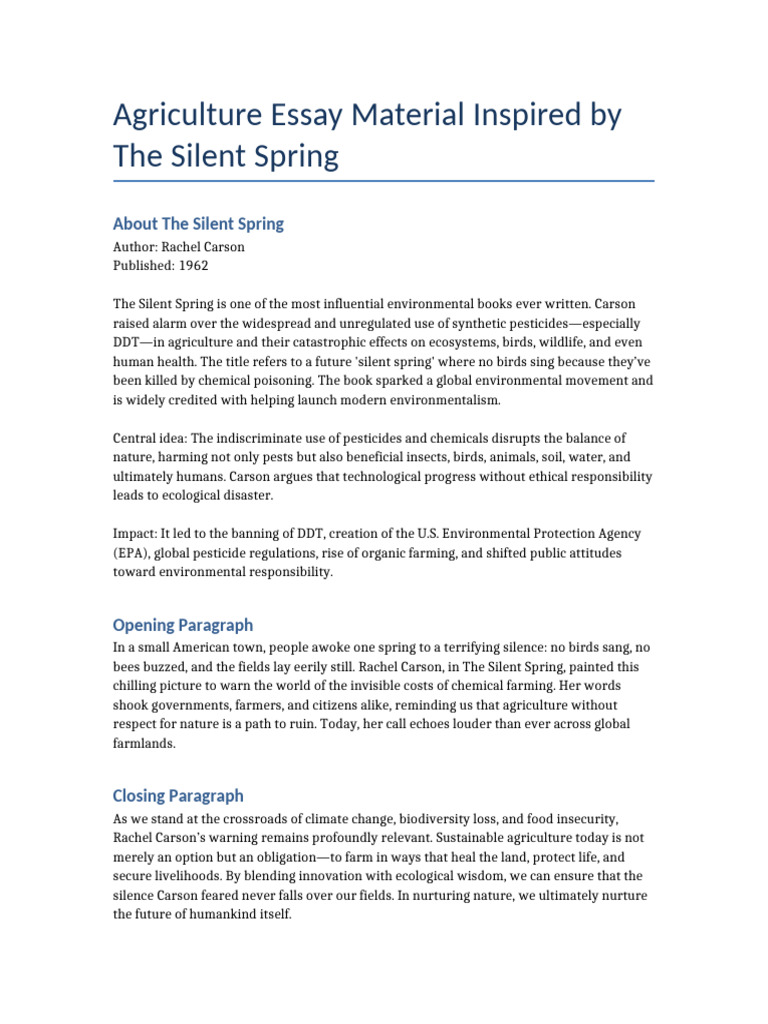 Impact of Silent Spring on Agriculture | PDF