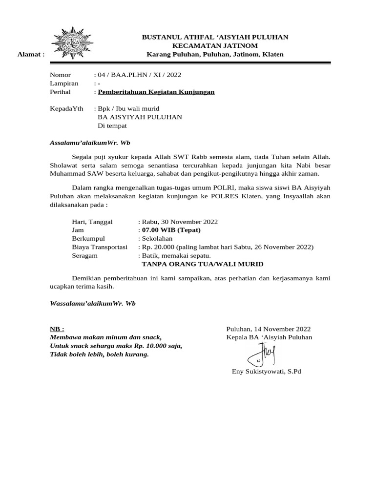 Contoh Undangan Kunjungan | PDF