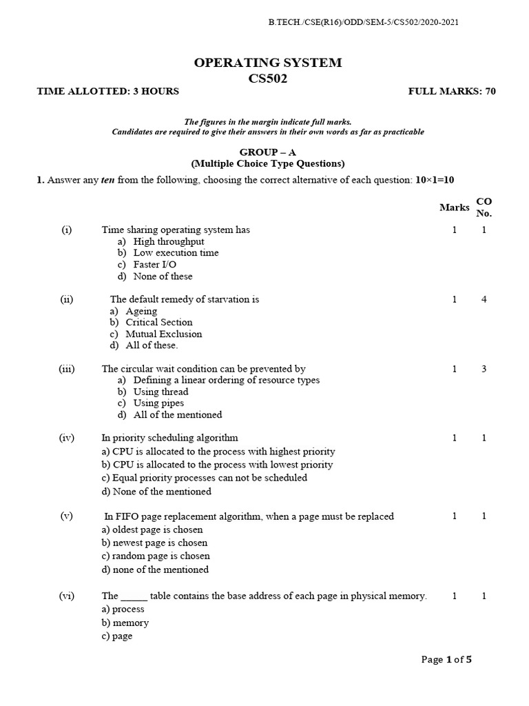 CSE_CS502_OPERATING SYSTEM_R16 | PDF | Scheduling (Computing) | Operating System