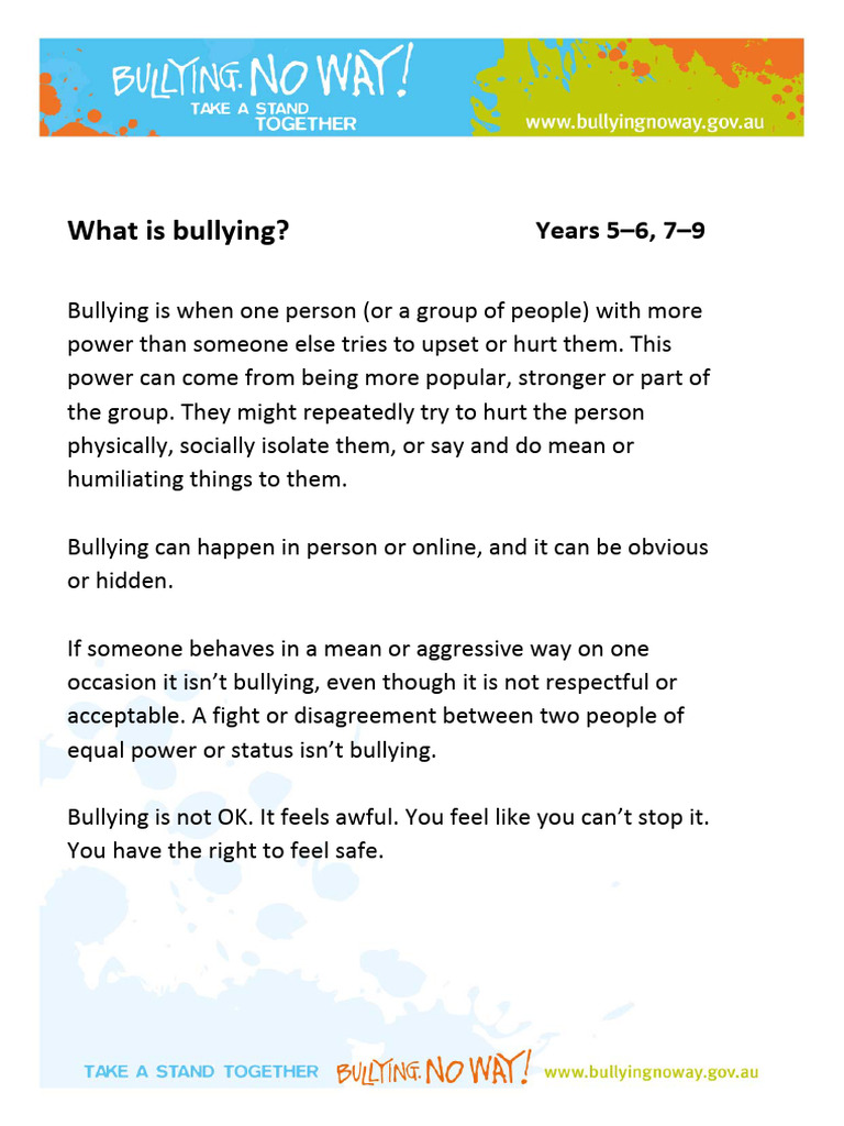 What Is Bullying Years 5 9 | PDF