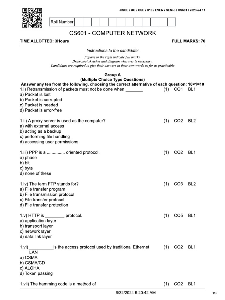R18 - CS601 - Computer Network | PDF