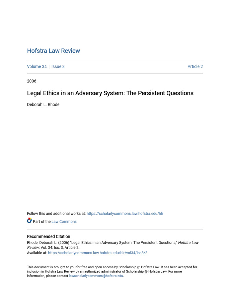 Legal Ethics in an Adversary System_ the Persistent Questions | PDF | Lawyer | Confidentiality