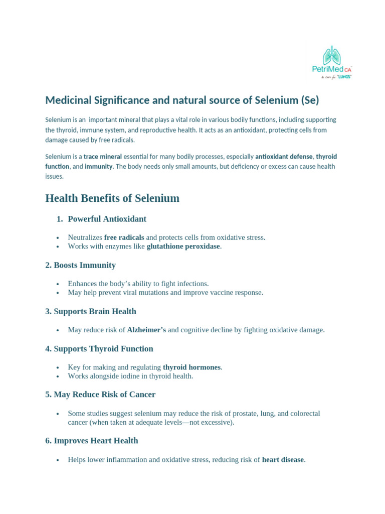 Medicinal Significance and Natural Source of Selenium | PDF | Selenium ...