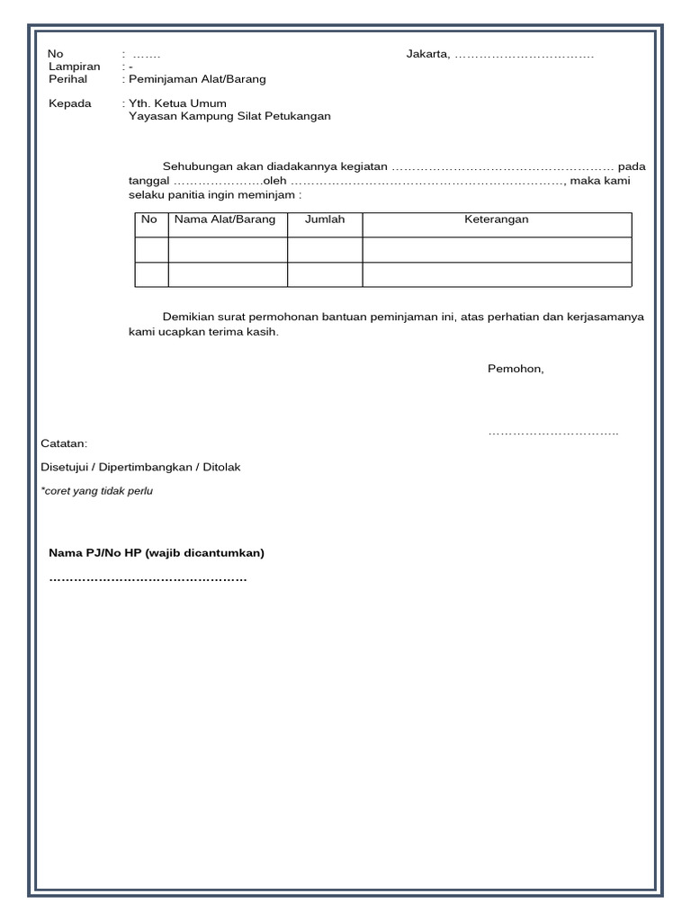 Contoh Form Peminjaman Barang | PDF