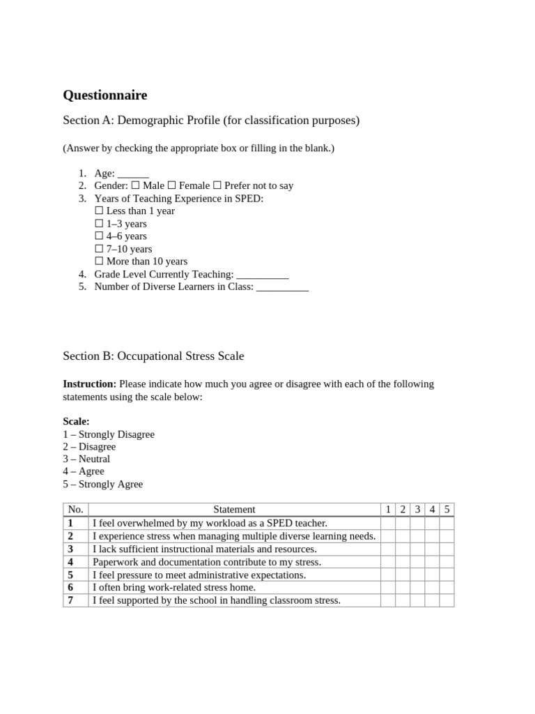 Questionnaire With Likert Scale | PDF