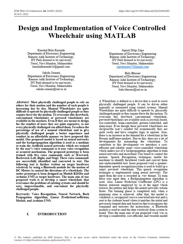 Design and Implementation of Voice Controlled Whee | PDF | Applied ...